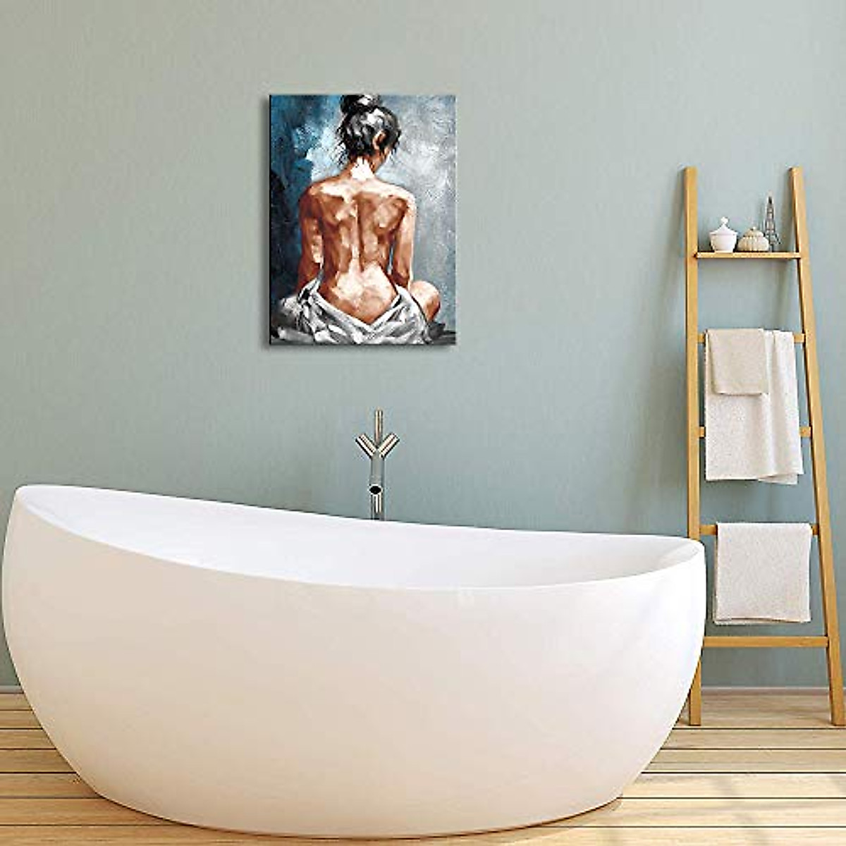Wall Art for Bathroom Bedroom Decor Abstract Nude Woman Black and Blue Framed Wall Art
