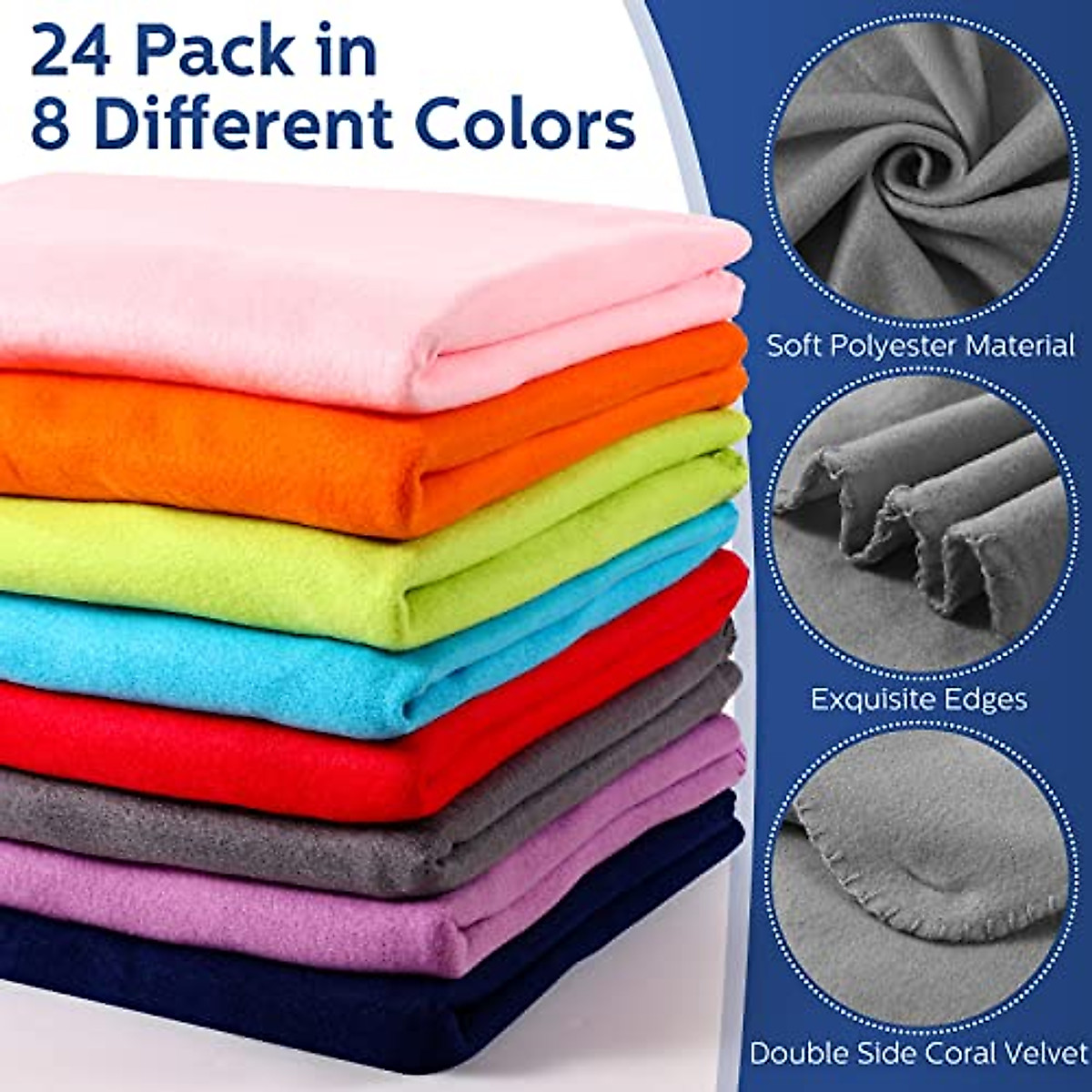 24 Pack Bulk Fleece Throw Blankets Solid Color Warm Fleece Blankets Lightweight Polar Fleece Blanket Soft Solid Polyester Sofa Blankets for Home Dorm Bed Sofa, 50 x 60 Inch (Vivid Colors)