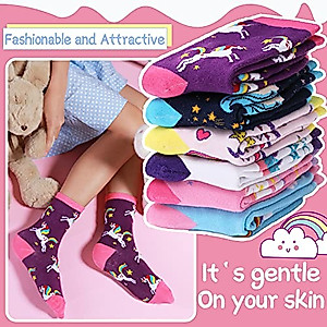 ANTSANG Children Cotton Crew Socks for Girl Boy Kids Toddler Gift Fashion Cute Cartoon Animal Stocking Stuffer Unicorn Socks 6 Pack (Unicorn-I, 5-8 Years Old)