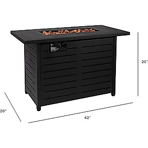 42" 60000BTU Outdoor Gas Propane Fire Pit Retangular Firepit Table withTabletop and Weather Cover, Indoor Outside Firepit Table w/ Lava Rock for Garden Courtyard Backyard Deck Poolside Party