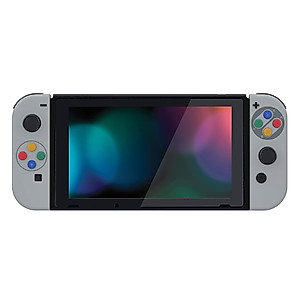 eXtremeRate DIY Replacement Shell Buttons for Nintendo Switch, Soft Touch Back Plate for Switch Console, Housing with ABXY Direction Buttons for Joycon Handheld Controller - SFC SNES Classic EU Style