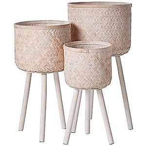 Bloomingville Set of 3 Round Bamboo Floor Baskets with Wood Legs