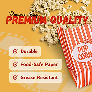 EBEGEE Popcorn Bags, Greaseproof Popcorn Bags Individual Servings, 100 Pcs Convenient Portions Movie Night Supplies, Versatile Popcorn Containers, Ideal for Parties and Events