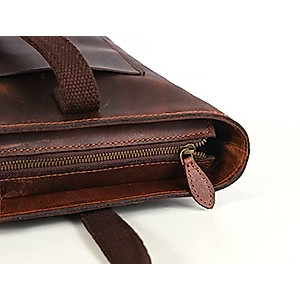 Aaron Leather Goods Genuine Leather Shoulder Office Tote Bag for Women (Umber)