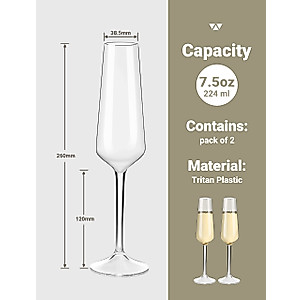 MICHLEY Champagne Flutes Glasses Set of 2, 7.5 oz Unbreakable Tritan Plastic Sparkling Wine Glass, Anniversary, Wedding Gifts