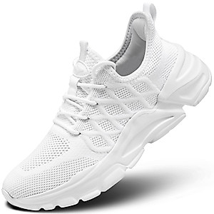 Mens Walking Shoes Lightweight Comfort Running Casual Mesh Sneakers Work Gym Non Slip Tennis Cross Trainers White