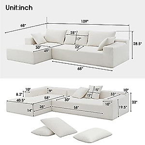 kevinplus 109" Modular Sectional Sofa Couch with Chaise Lounge for Living Room, Modern Contemporary Upholstered L-Shape Sleeper Sofa Couch, Free Combination & Chenille Fabric, White