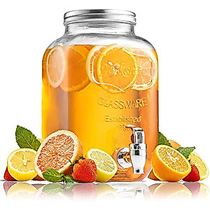 Circleware Sun Tea Mason Jar Glass Beverage Dispenser with Lid Entertainment Glassware for Water, Juice, Beer Liquor, Kombucha & Cold Drinks, 2 Gallon, Classic Yorkshire 2-Gal
