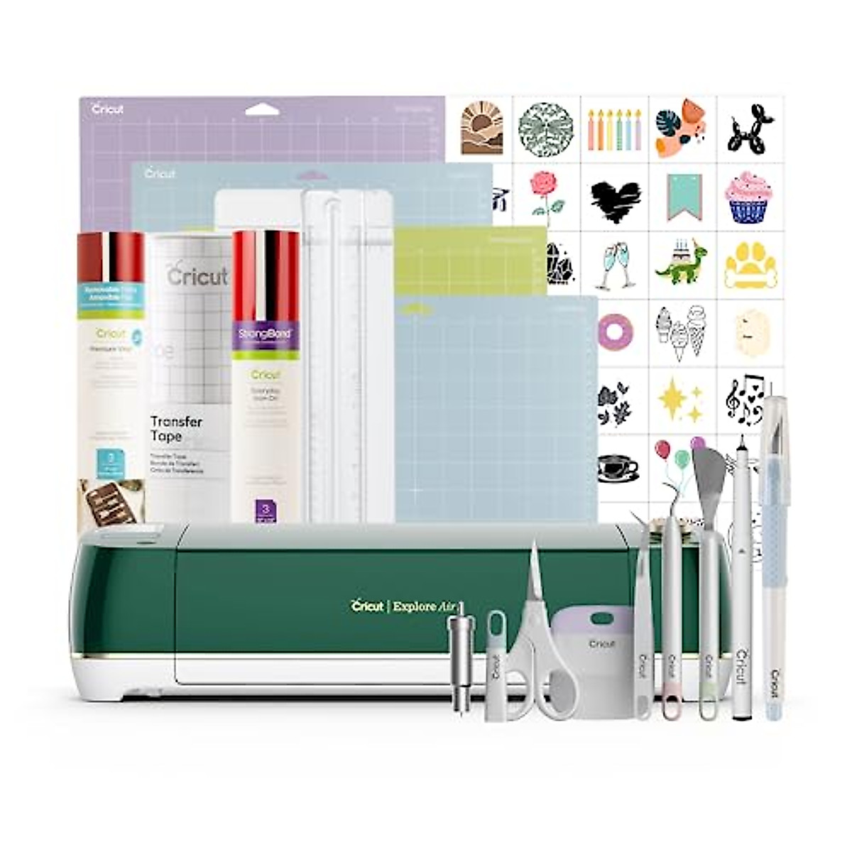 Cricut Explore Air 2 Starter Bundle - Includes 50 images & 10 fonts, Materials, Tool Set, Trimmer, Transfer Tape, Machine Mats & TrueControl Knife