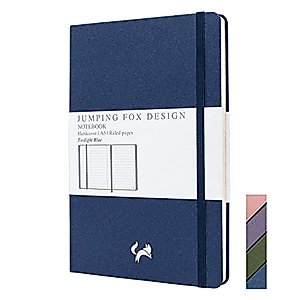 Jumping Fox Design Premium A5 Lined Journal Hardcover Notebook, Medium 5.6 x 8.4 inches, 100gsm Quality Paper, Numbered Pages, Inner Pocket, Unique Leatherette, Twilight Blue