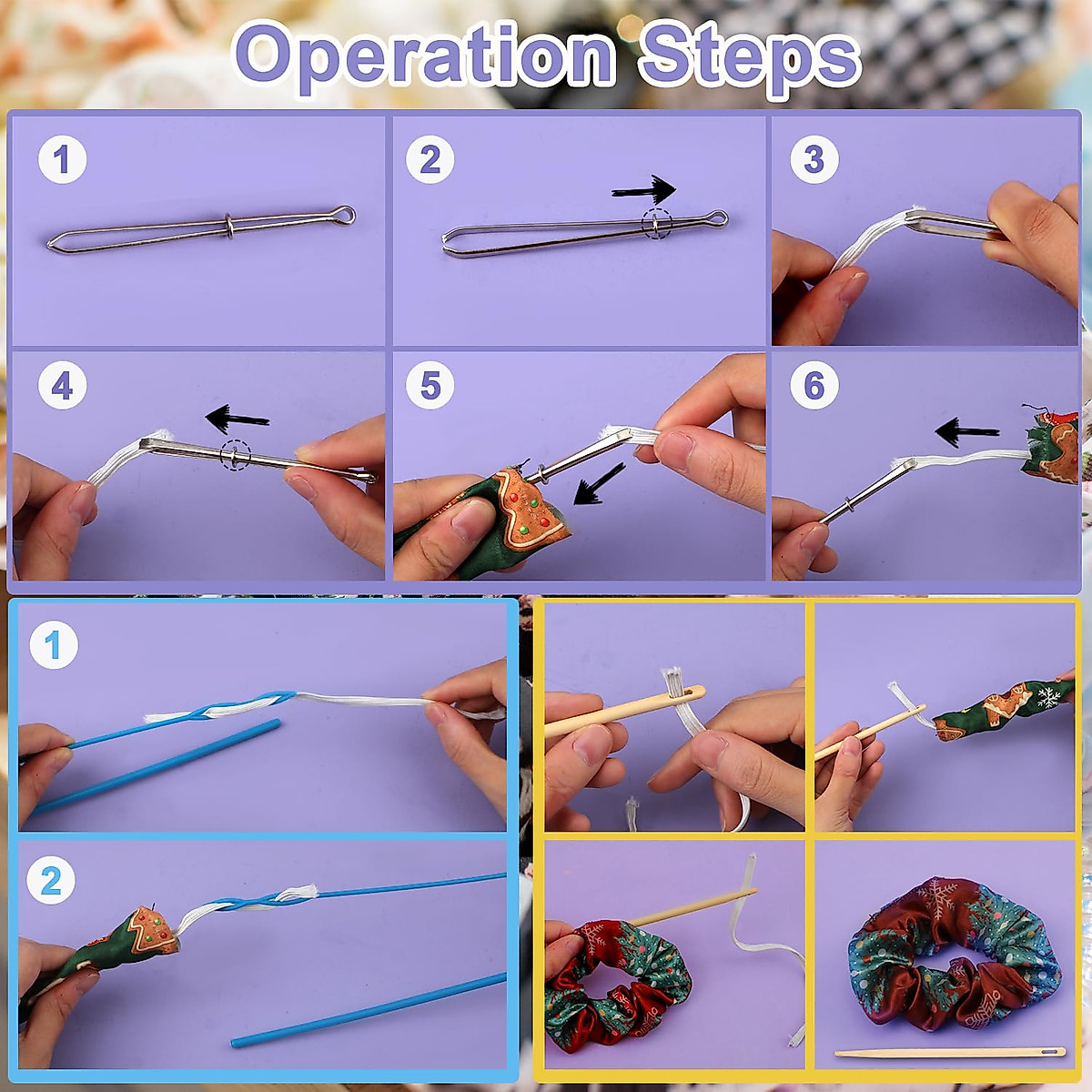 Quick Turn Fabric Set, Versatile Fabric Tube Turners for Sewing Drawstring Threader Tool Fabric Turning Tube Assorted Sizes Fast Turn Sewing Tool for Crafts DIY Knitting Handmade