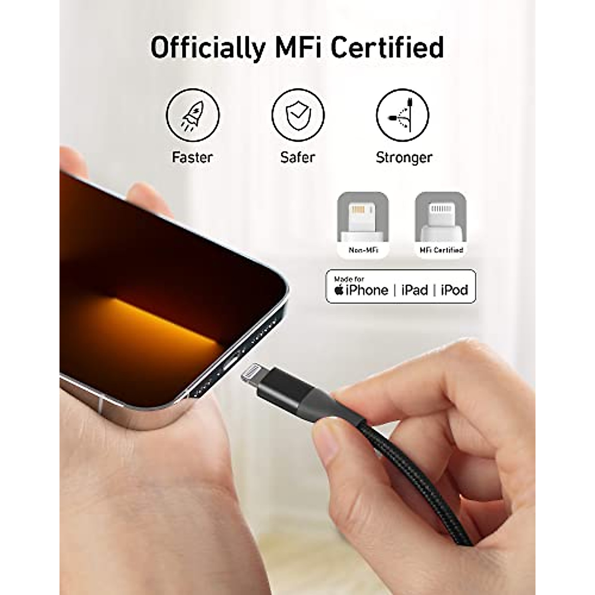 Anker 551 USB-A to Lightning Cable (10ft), MFi Certified iPhone Cable for Flawless Compatibility with iPhone iPhone 13 13 Pro 12 Pro Max 12 11 X XS XR 8 Plus and More(Black)