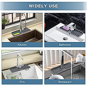 AEOOZGR Kitchen Sink Splash Guard, Silicone Sink Draining Pad Behind Faucet, Kitchen Sink Accessories, Faucet Bathroom Absorbent Water Catcher Mat (Grey)