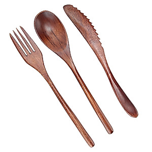 9Pcs Wooden Knife Fork Spoon Wooden Dinner Utensil Set Kitchen Dinnerware Portable Utensils for Parties Weddings Barbeques and Other Special Occasions