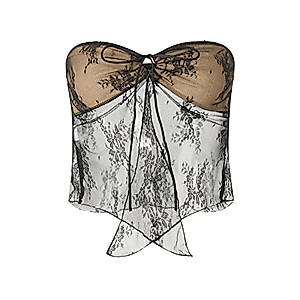 Women Sexy Strapless Lace Y2k Tube Crop Tank Top Cute Summer Going Out Tops Corset Black S