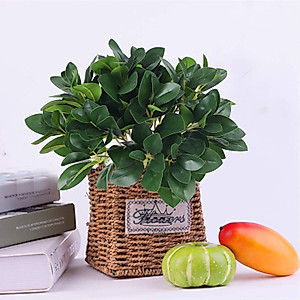 HO2NLE 4Pcs Artificial Shrubs Plants Fake Eucalyptus Leaves Stems Faux Greenery Branches for Garden Window Box Home Wedding Courtyard Outdoor Office Kitchen Decoration