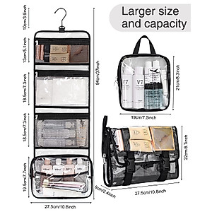 Clear Toiletry Bags for Traveling, Hanging Toiletry Bag for Women and Men with TSA Approved 3-1-1 Small Pouch, Large Travel Makeup Bag Cosmetic Organizer Pouch for Toiletries, Full Sized Container
