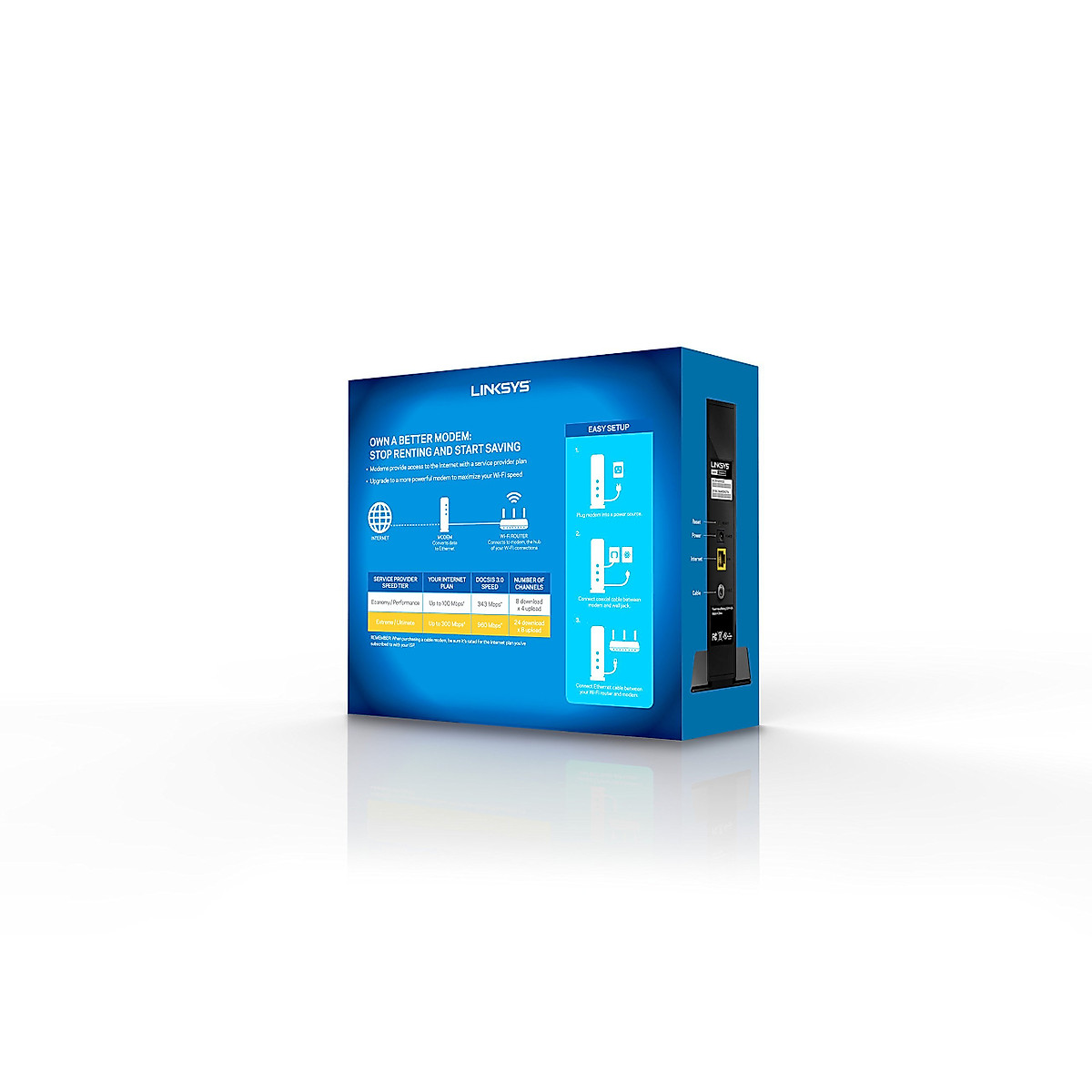 Linksys CM3024 High Speed DOCSIS 3.0 24x8 Cable Modem, Certified for Comcast/Xfinity, Time Warner, Cox & Charter (Modem Only, No Wifi Functionality)