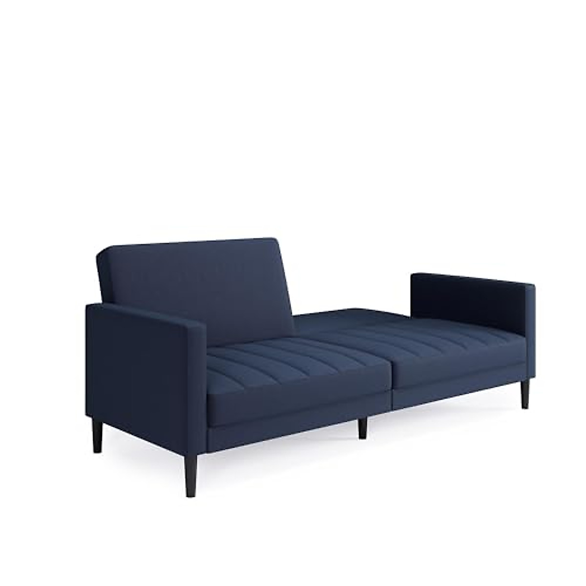 DHP Farnsworth 79 Inch Futon Sofa Bed, Upholstered Couch Sleeper with Tufted Seat, Mid-Century Modern, Navy