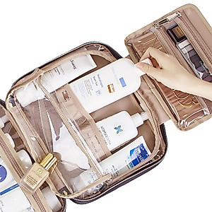 NISHEL Travel Toiletry Bag for women, Portable Hanging Organizer for Full-Sized Shampoo, Conditioner, Brushes Set, Travel-Size Accessories, Black