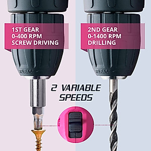 Pink Cordless Drill Set - Electric Screwdriver Cordless Drill Kit for Women - 12V Rechargeable Li-Ion Battery - Storage Case, Bits, Drills & Safety Glasses - Gift for Mom, Sister or Wife