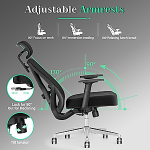 T23 Ergonomic Office Chair,Mesh Computer Desk Chairs with Adjustable Lumbar Support,Headrest,3-D Armrests,Swivel Wheels,Rolling Home Office Desk Chairs for Long Hours (Black)