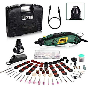 TECCPO Rotary Tool Kit 1.5 amp, 6 Variable Speed with Flex shaft, Universal Keyless Chuck, 84 Accessories, Cutting Guide, Auxiliary Handle and Carrying Case, Multi-functional for Crafting Projects