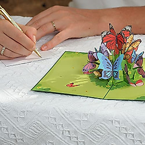 Paper Love 3D Pop Up Card, Butterflies, For Mothers Day, All Occasions - 5" x 7" Cover - Includes Envelope and Note Tag