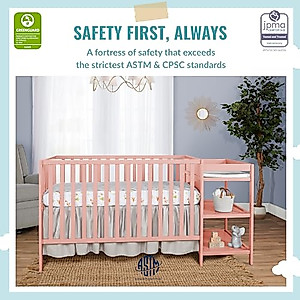 Dream On Me Synergy Convertible Crib and Changer in Dusty Pink with Detachable Changing Table, JPMA Certified, 1” Changing pad