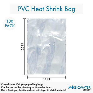 14x20 inch Odorless, Clear, 100 Guage, PVC Heat Shrink Wrap Bags for Gifts, Packagaing, Homemade DIY Projects, Bath Bombs, Soaps, and Other Merchandise (100 Pack) | MagicWater Supply