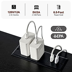 AMHANCIBLE Night Stand Set 2, Black Nightstand with Charging Station, End Tables Living Room with USB Ports and Outlets, Bed Side Tables Bedroom with Drawers HET05XBK