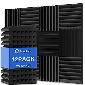 Fstop Labs Acoustic Foam Panels 12" X 12" X 2" Acoustic Foam Sound Absorbing Panel, Studio Wedge Tiles, Sound Panels wedges Soundproof Foam Sound Insulation Absorbing