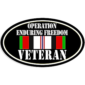 Black Oval Operation Enduring Freedom Sticker (Afghanistan War Veteran Ribbon Vinyl for Cars, Trucks, Coolers, Laptops (3 x 5 inch)