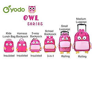 yodo Kids Insulated Lunch Tote Bag with Name Tag, Owl
