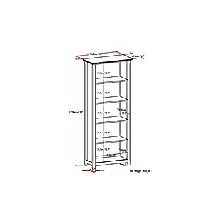 SIMPLIHOME Amherst SOLID WOOD 70 inch x 30 inch Transitional 5 Shelf Bookcase in Hickory Brown with 5 Shelves, for the Living Room, Study and Office