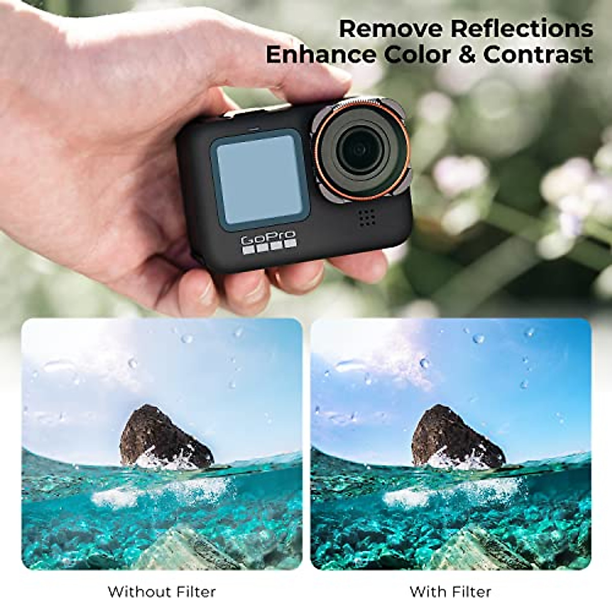 K&F Concept 4-Pack Lens Filter ND8 ND16 ND32 CPL Compatible for GoPro Hero11 /Hero10 /Hero 9 Black, Neutral Density & Polarizing Lens Filter Kit Protector for Go Pro 11/10/9 Accessories