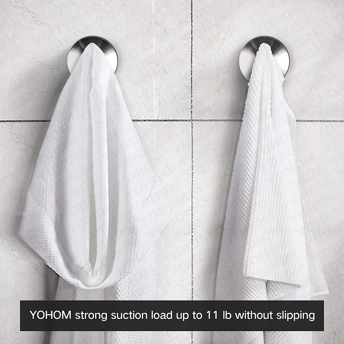 YOHOM 2Pcs SUS 304 Stainless Steel Vacuum Suction Cup Hooks Shower Holder - Removable Bathroom Shower Hook Suction Towel Rack and Kitchen Organizer for Towel Hook, Bathrobe and Loofah,Brushed Finish