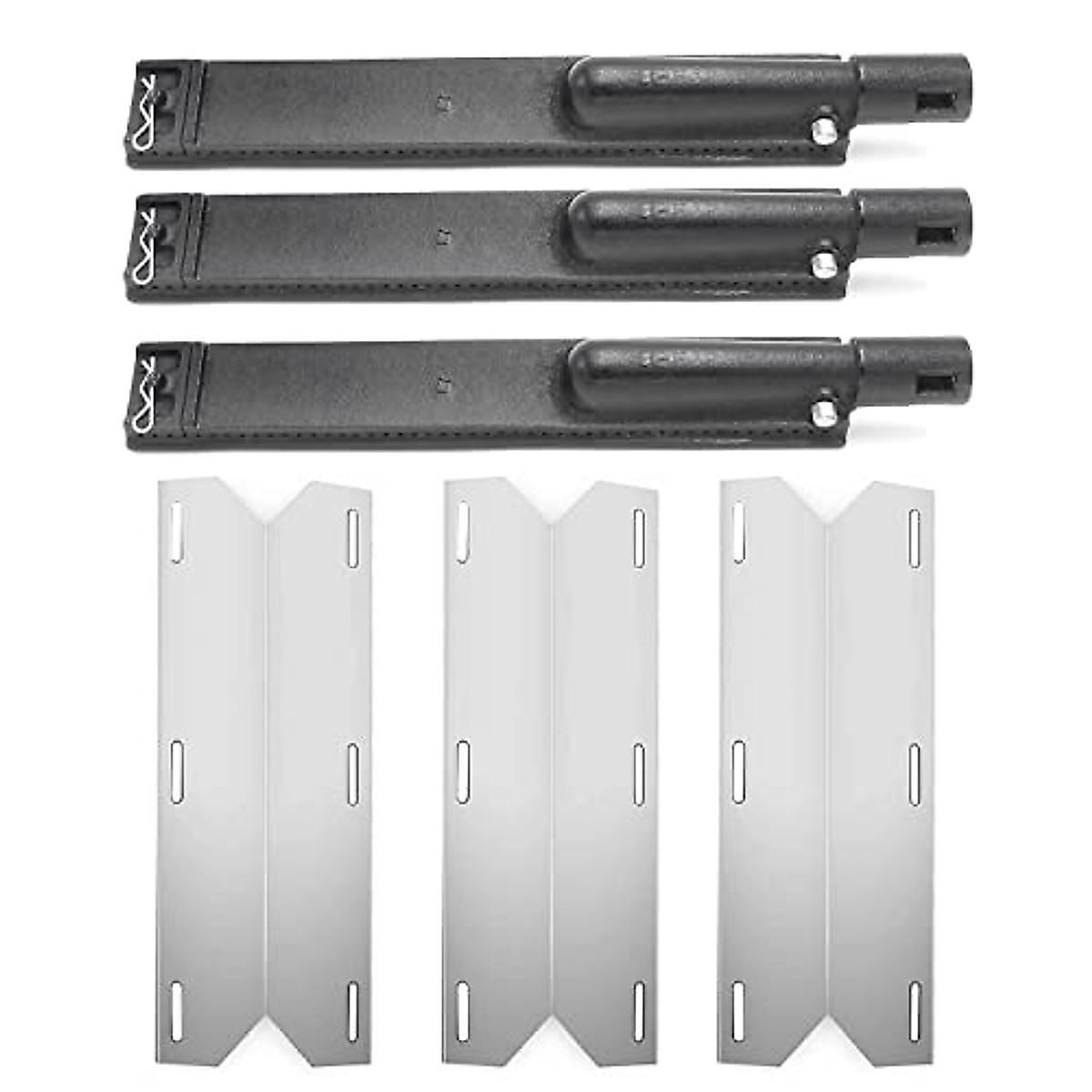 Hongso Grill Parts for Jenn Air 720-0163, Nexgrill 720-0163, 15.8” Cast Iron Burners and 17.75" Heat Plates, Set of 3