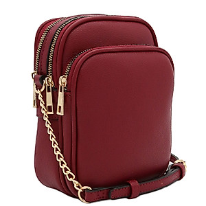 FashionPuzzle Multi Pocket PU Leather Casual Crossbody Bag with Adjustable Strap (Wine)