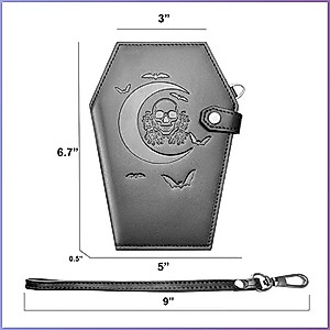 Lazy Skull Large Coffin Wallet – Horror Coffin Purse – Spooky Goth Wallet – Skull Wallet for Women – Gothic Moon Wallet with Zipper – Snap Closure Witch Wallet– Halloween Witchy purse