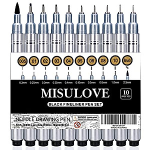 MISULOVE Fine Point Multi-Liner Pens - 10 Pack Set, Ideal for Anime Sketching, Bible Journaling, and Fine Line Drawing for Versatile Artistic Applications