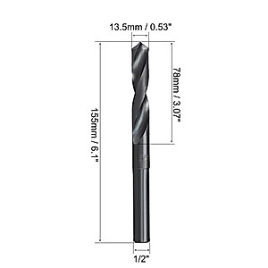 uxcell 13.5mm Reduced Shank Drill Bit HSS 6542 Black Oxide with 1/2 Inch Straight Shank