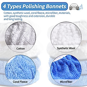OTUAYAUTO 12PCS 7 Inch to 8 Inch Polishing Bonnets - Microfiber/Woolen/Cotton/Coral Fleece Car Buffing Bonnet for Most Automotive Polishers