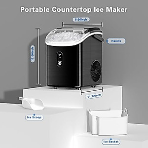 Nugget Ice Makers Countertop with Soft Chewable Pellet Ice, Pebble Ice Maker Machine with Self-Cleaning, 35.5Lbs/24Hrs, One-Click Operation, Ice Basket/Ice Scoop for Home/Office/Bar, Black