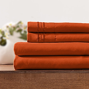 Horbaunal Burnt Orange Full Size Sheet Set - 4 Piece Hotel Luxury Bedding Sheets & Pillowcases - 16 Inch Deep Pocket Microfiber Bedding Set - 1800 Thread Count Soft & Wrinkle Bed Sheets
