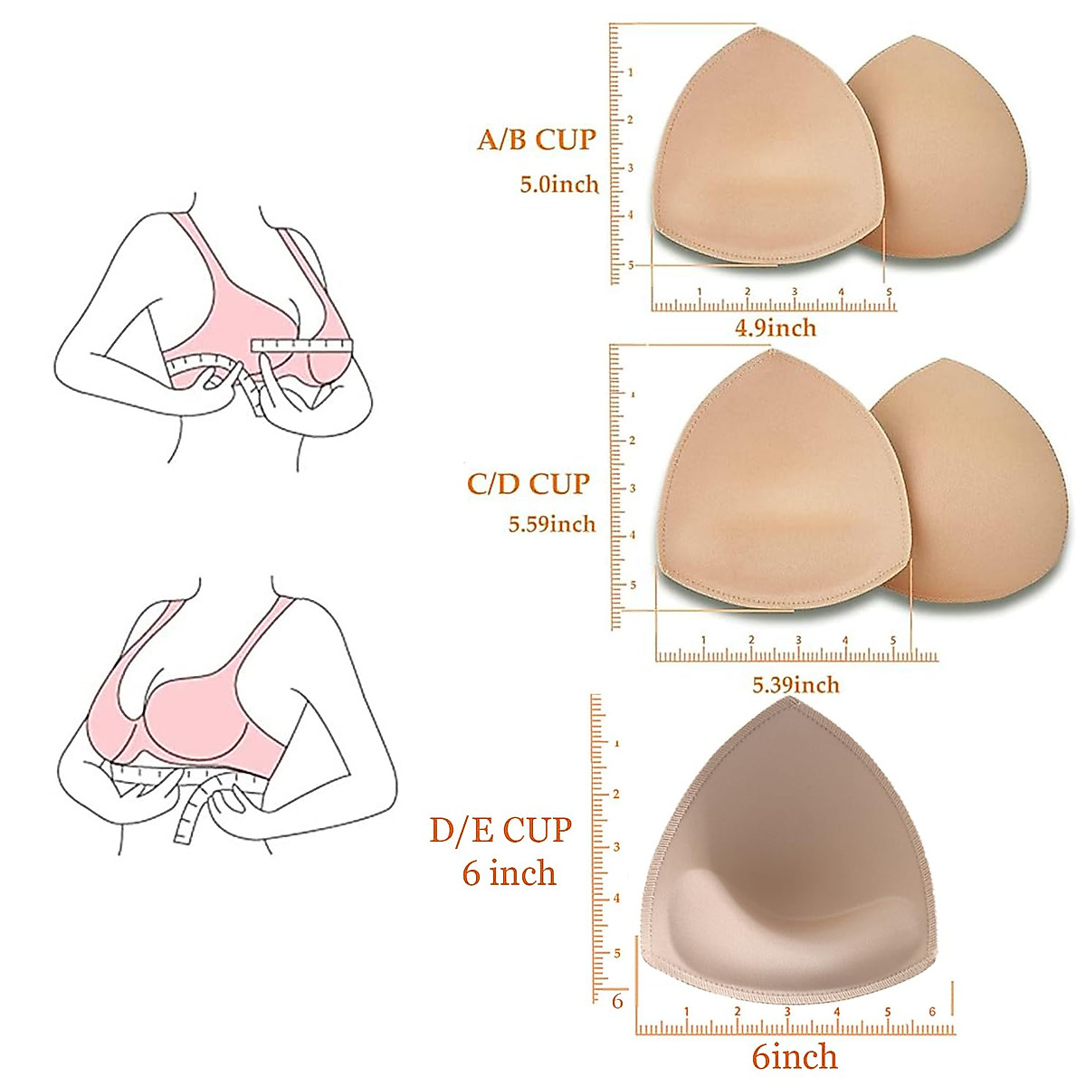 TAOHUA GARDEN 5 Pairs Bra Pads Inserts,Removable,Breathable, Air Cotton,Foam Sponge (3Colors, C/D CUP)