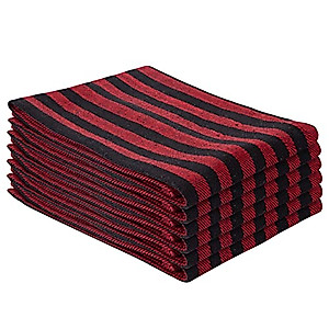 6 Pack Red Cotton Dish Towels - 16 X 27 Inch - Kitchen Towel Linen - Classic Farmhouse Dish Towels - Cotton Tea Towels - Black Striped Dish Towels - Striped Cotton Towels, Reusable, Red & Black
