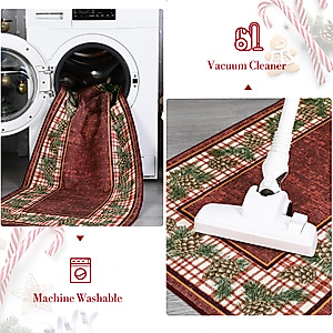 RUGSREAL Christmas Area Rug 8x10 Non Slip Washable Rug Pine Cones Area Rug Low Pile Ultra Thin Indoor Throw Carpet Rug for Laundry Dining Room, Red