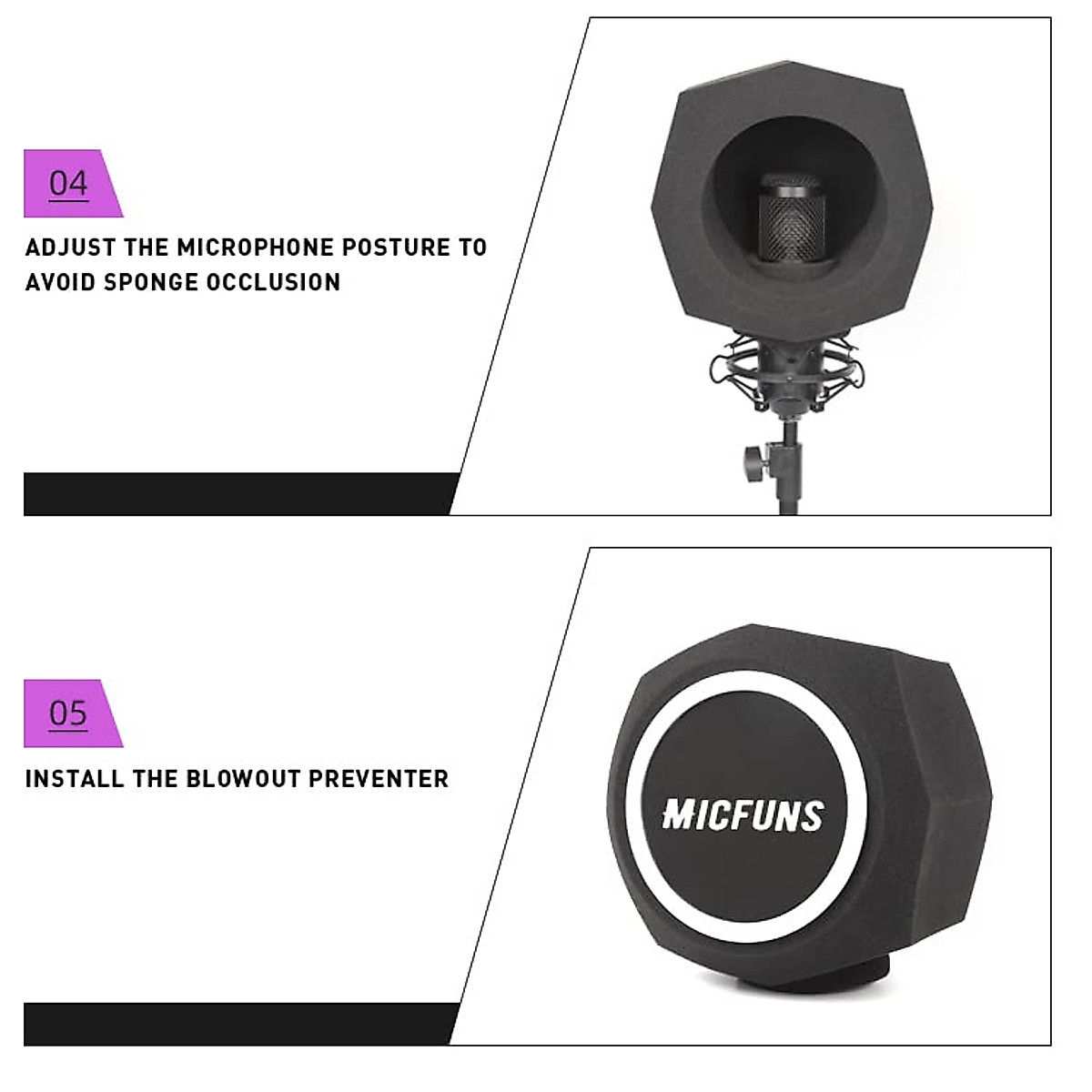 Micfuns Studio Microphone windscreen F3 microphone Wind Shield Pop Filter for 1.77 inch-2.36 inch Vocal Isolation Booth portable Studio Equipment, soundproof cover