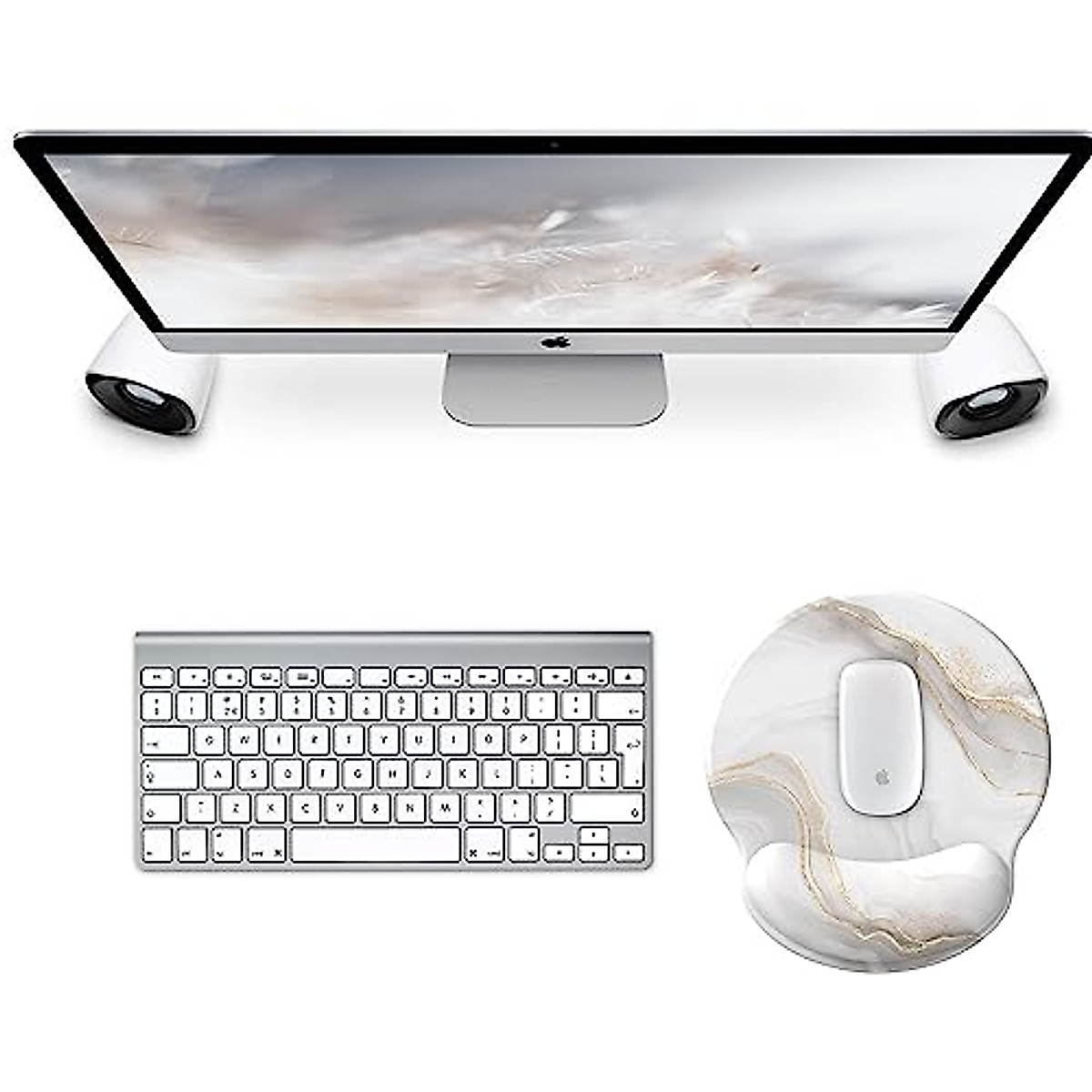 eulps Mouse Pad Wrist Support, Ergonomic Gel Mouse Pad with Wrist Rest, Comfortable Computer Mouse Pad for Laptop, Pain Relief Mousepad with Non-Slip PU Base (White Marble)